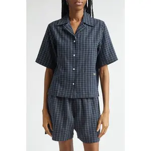 WALES BONNER London Windowpane Check Stretch Linen Bowling Shirt