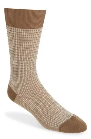 Pantherella Smythson Textured Check Dress Socks - Clay