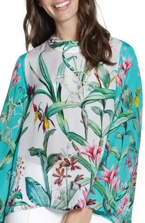 APNY Floral Top Turquoise Multi