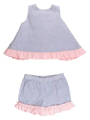 RUFFLEBUTTS Seersucker Ruffle Swing Top And Short Set