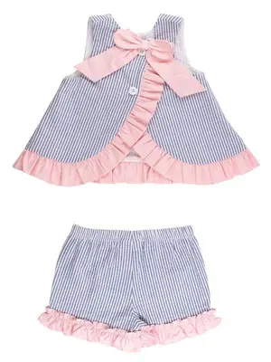 RUFFLEBUTTS Seersucker Ruffle Swing Top And Short Set