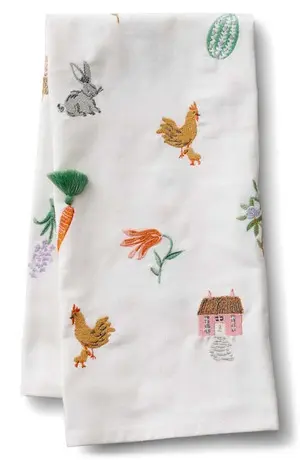 RIFLE PAPER CO. Spring Farm Embroidered Cotton Tea Towel - White Multi
