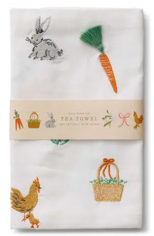 RIFLE PAPER CO. Spring Farm Embroidered Cotton Tea Towel