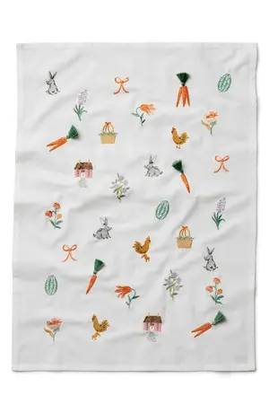 RIFLE PAPER CO. Spring Farm Embroidered Cotton Tea Towel