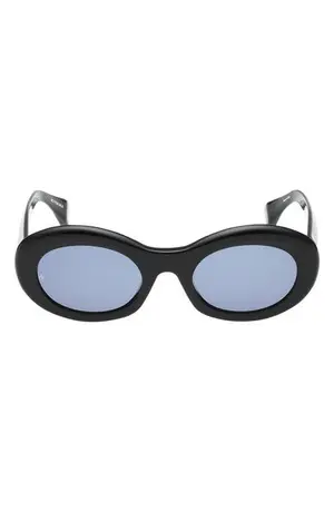 Rag & Bone 51mm Oval Sunglasses - Shiny Black/dark Navy Lenses