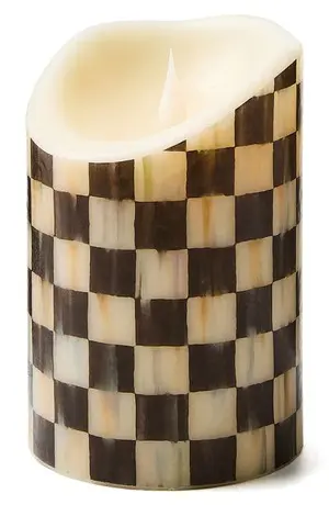 MACKENZIE-CHILDS Courtly Check 6-inch Flameless Pillar Candle - Black/white