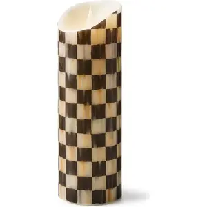 MACKENZIE-CHILDS Courtly Check Flameless 9-inch Pillar Candle - Black/white
