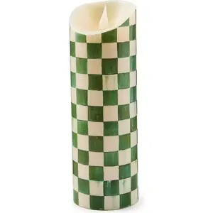 MACKENZIE-CHILDS Check Flameless 9-inch Pillar Candle - Emerald