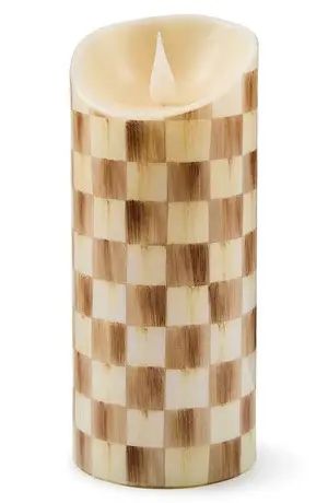 MACKENZIE-CHILDS Check 7-inch Flameless Pillar Candle - Mocha