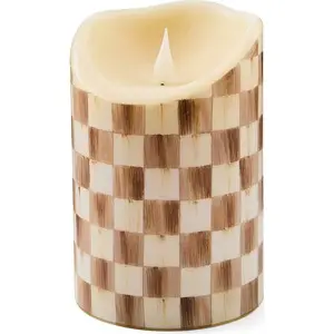 MACKENZIE-CHILDS Check 6-inch Flameless Pillar Candle - Mocha