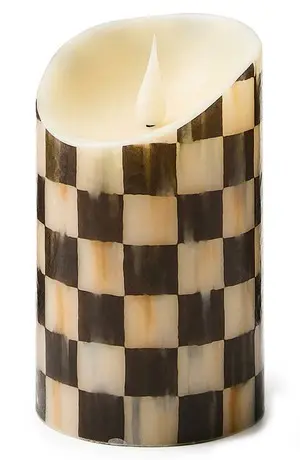 MACKENZIE-CHILDS Courtly Check Flameless 5-inch Pillar Candle - Black/white