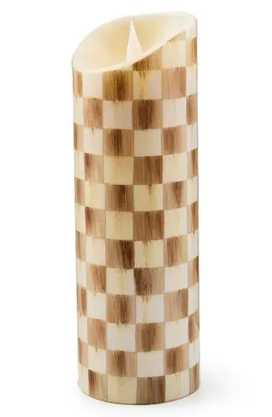 MACKENZIE-CHILDS Check 9-inch Flameless Pillar Candle - Mocha