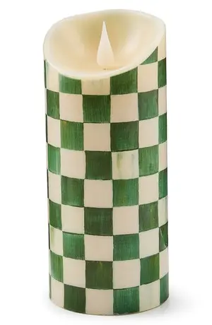 MACKENZIE-CHILDS Check Flameless 7-inch Pillar Candle - Emerald