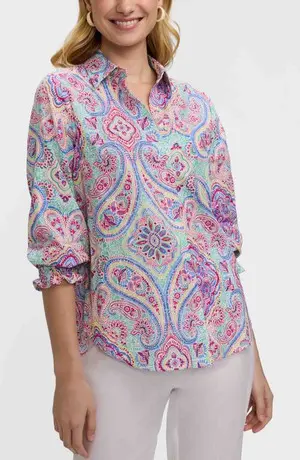 Foxcroft Paisley Linen Blend Button-up Shirt