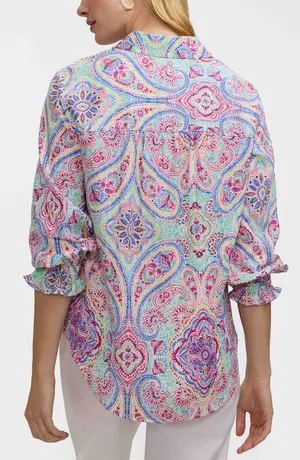 Foxcroft Paisley Linen Blend Button-up Shirt