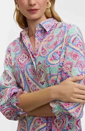 Foxcroft Paisley Linen Blend Button-up Shirt