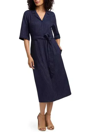Foxcroft Aniston Stripe Linen Blend Shirtdress