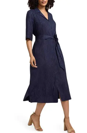 Foxcroft Aniston Stripe Linen Blend Shirtdress