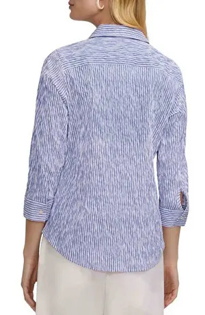 Foxcroft Hampton Crinkle Jacquard Shirt - Blue/white