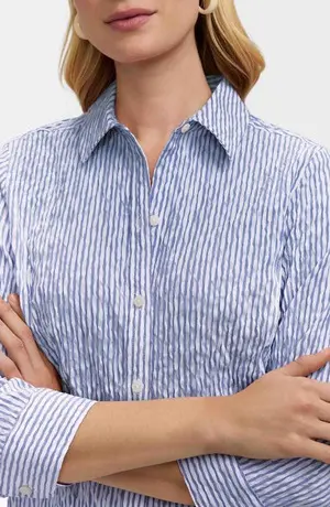 Foxcroft Hampton Crinkle Jacquard Shirt - Blue/white