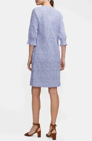 Foxcroft Alicia Crinkle Jacquard Dress - Blue/white