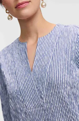 Foxcroft Alicia Crinkle Jacquard Dress - Blue/white