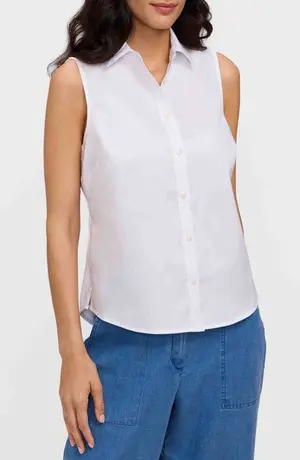 Foxcroft Sleeveless Button-up Shirt - White