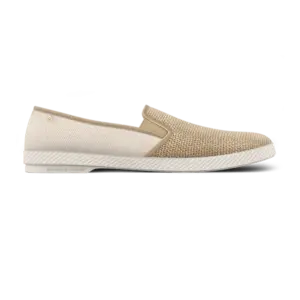 Rivieras Classic Cotton Canvas And Raffia Slip-on Loafer - Ecru