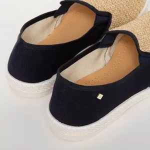 Rivieras Classic Cotton Canvas And Raffia Slip-on Loafer - Navy