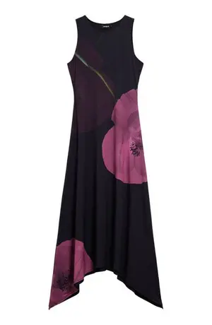 Desigual Print Asymmetric Hem Midi Dress