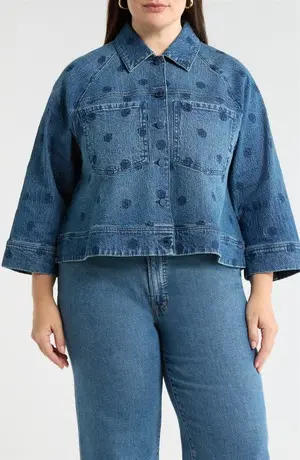 Wit & Wisdom Floral Embroidery Crop Denim Jacket