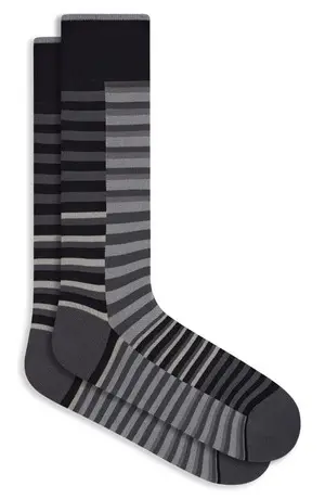 Bugatchi Broken Stripe Mercerized Cotton Blend Dress Socks