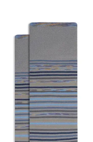 Bugatchi Stripe Mercerized Cotton Blend Dress Socks - Cement