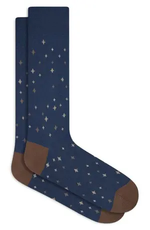 Bugatchi Star Pattern Mercerized Cotton Blend Dress Socks - Cobalt