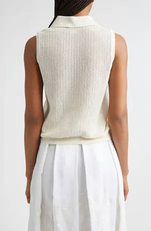 Eleventy Sleeveless Open Stitch Polo - Ivory