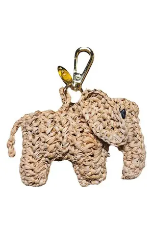 Likhâ Elephant Raffia Bag Charm - Brown