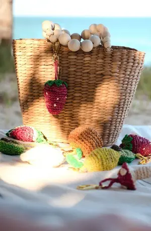 Likhâ Strawberry Raffia Bag Charm