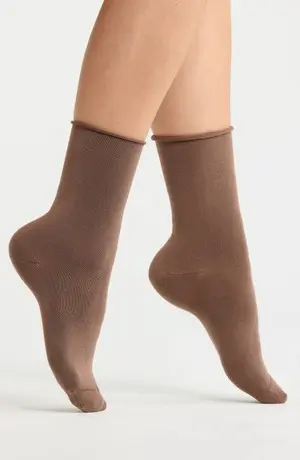 Nordstrom Rolltop Crew Socks Brown Nut