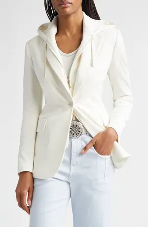 Eleventy Cotton-blend Knit Jacket With Hooded Zip Inset - Ivory
