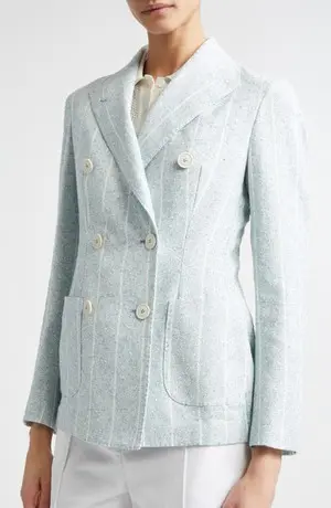Eleventy Stripe Slubby Linen Blend Jacket