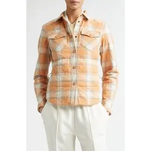 Moncler Nangy Quilted Shirt Jacket - Orange Check