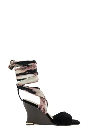 KENNETH COLE Fabia Ankle Wrap Wedge Sandal - Black/brown Suede