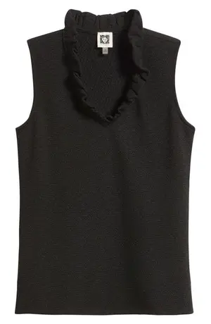 Anne Klein Ruffle Sleeveless Knit Top - Anne Black