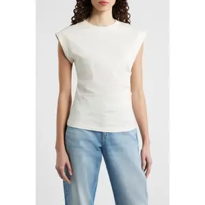 BOSS Epka Strong Shoulder Jersey Top - Soft Cream