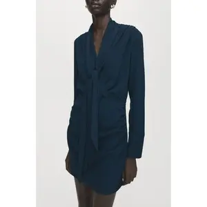 Mango Draped Long Sleeve Dress