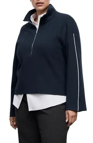 Mango Contrast Stripe Half Zip Sweater