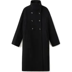 Mango Double Breasted Stand Collar Coat - Black