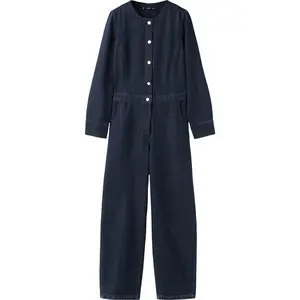 Mango Long-sleeve Denim Jumpsuit - Dark Blue