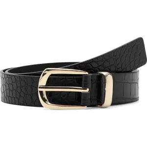 Mango Croc Embossed Faux Leather Belt - Black