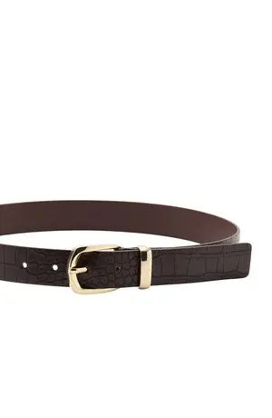 Mango Croc Embossed Faux Leather Belt - Brown